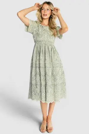 BALTIC BØRN Margot Eyelet Midi Dress - Sage