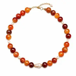 WAY TO CHIC Agate And Pearl Statement Necklace - Brown/white