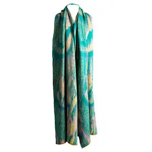 ESSIEN & EMRE Aureus Merino Wool Knitted Pattern Scarf - Green