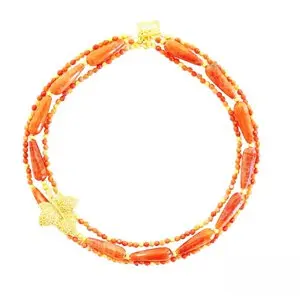 WAY TO CHIC Brown / Gold Agate Necklace With Delicate Brooch To The Side - Brown/gold