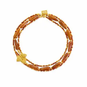 WAY TO CHIC Beaded Agate Necklace With Brooch Detail - Brown/gold