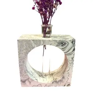 BY SHAX Square Block Vase Marbled - White
