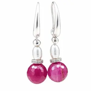 Way To Chic Freshwater Pearl And Faceted Agate Drop Earrings - Purple/silver/grey