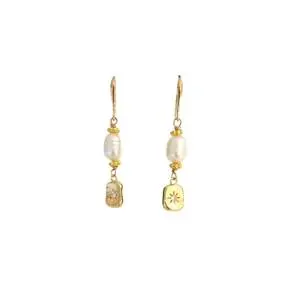 WAY TO CHIC White / Gold Golden Pearl Drop Earrings - White/gold