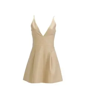 MOV Neutrals / Mini Dress — Deep V-neck Vegan Leather With Lined Skirt And Side Pockets - Yellow