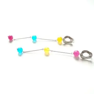 WAY TO CHIC Colourful Earrings With Jade On Silver Plated Studs - Gray