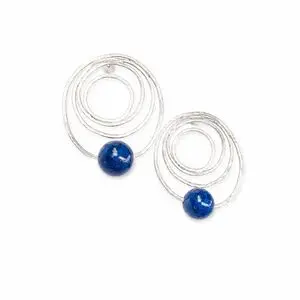 WAY TO CHIC Silver-plated Swirl Earrings With Blue Agate - Blue/silver