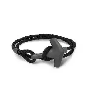 FREYA & THOR OF SWEDEN Arch Bracelet Oxid Silver & Double Leather - Black