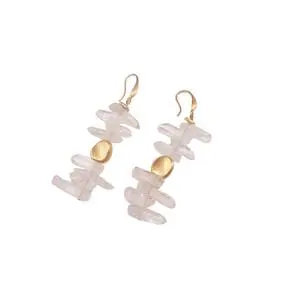WAY TO CHIC White / Gold Crystal Quartz Earrings With Gold Plated Elements - White/gold