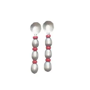 WAY TO CHIC Grey / Silver / Red Stud Earrings With Grey Freshwater Pearls & Red Coral - Grey/silver/red