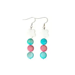 WAY TO CHIC White / Pink Colourful Shell Earrings - White/pink