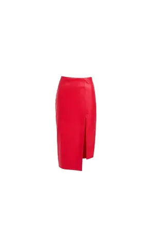 MOV Asymmetrical Pencil Skirt — Bold Vegan Leather With Side Slit And Lined Interior