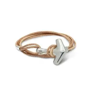 FREYA & THOR OF SWEDEN Brown / Silver Arch Bracelet Silver & Double Brown Leather - Brown/silver