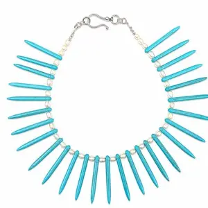 WAY TO CHIC Turquoise Spike And Freshwater Pearl Necklace And Earrings Set - Blue/white