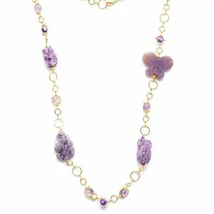 WAY TO CHIC Amethyst And Agate Butterfly Chain Necklace - Purple