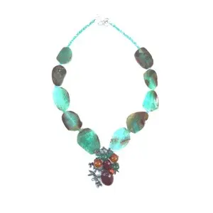 WAY TO CHIC Agate Statement Necklace With Pendant Brooch - Green