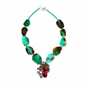 WAY TO CHIC Agate Statement Necklace With Pendant Brooch - Green