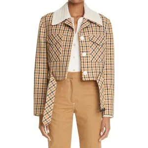 WALES BONNER Kalimba Plaid Crochet Collar Crop Jacket