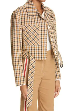 WALES BONNER Kalimba Plaid Crochet Collar Crop Jacket