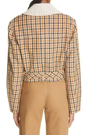 WALES BONNER Kalimba Plaid Crochet Collar Crop Jacket