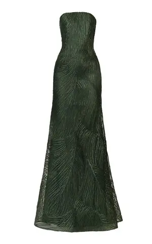 Naeem Khan Metallic Raffia Bustier Strapless Fit-and-flare Gown - Green