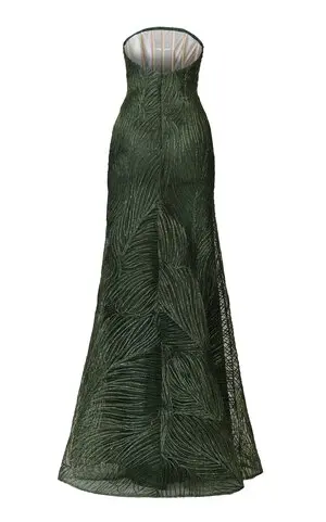 Naeem Khan Metallic Raffia Bustier Strapless Fit-and-flare Gown