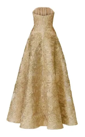 Naeem Khan Metallic Raffia Bustier Strapless Gown - Gold