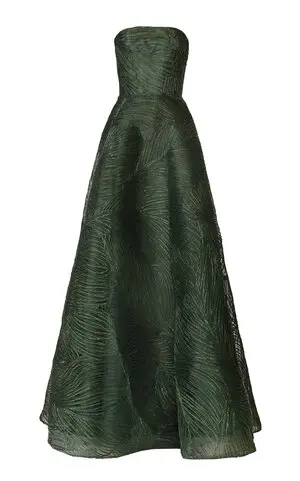 Naeem Khan Metallic Raffia Bustier Strapless Gown - Green