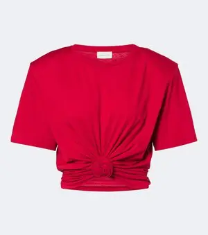 Magda Butrym Cropped Cotton-blend Jersey T-shirt With Knot Detail - Red