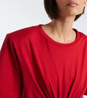 Magda Butrym Cropped Cotton-blend Jersey T-shirt With Knot Detail - Red