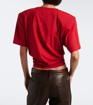 Magda Butrym Cropped Cotton-blend Jersey T-shirt With Knot Detail - Red