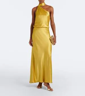 Staud Estelle One-shoulder Satin Maxi Dress