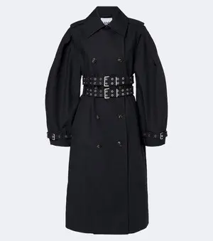GANNI Cotton Trench Coat - Black