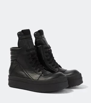 Rick Owens Mega Bumper Geobasket Leather High Top Sneakers - Black