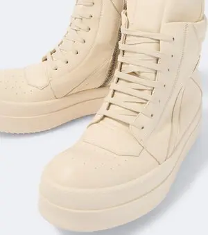 Rick Owens Mega Bumper Geobasket Leather High Top Sneakers - White
