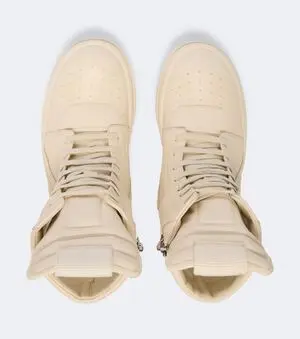 Rick Owens Mega Bumper Geobasket Leather High Top Sneakers - White