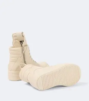 Rick Owens Mega Bumper Geobasket Leather High Top Sneakers - White