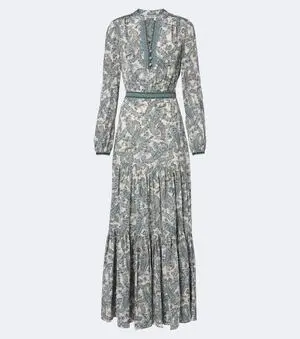 Veronica Beard Sama Printed Tiered Maxi Dress - Blue