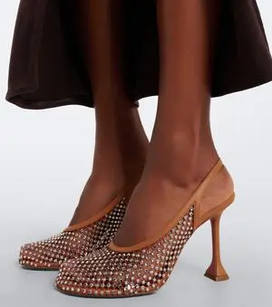 Amina Muaddi Dolly Crystal Embellished Slingback Pumps