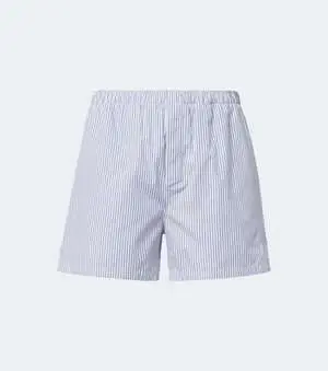 Saint Laurent Cassandre Striped Cotton Poplin Boxers - Blue