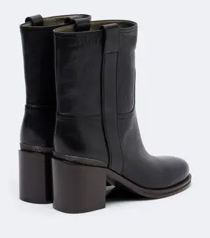 Brunello Cucinelli Monili Leather Ankle Boots