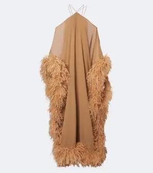 TALLER MARMO Feather-trimmed Kaftan - Beige