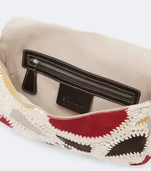Staud Harlow Small Suede And Crochet Shoulder Bag