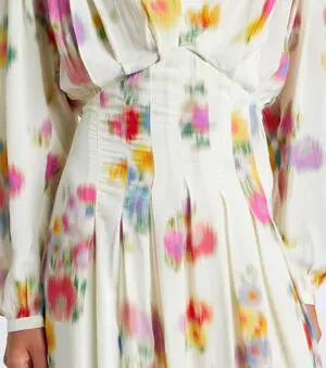 MARANT ETOILE Floral Pleated Satin Midi Dress