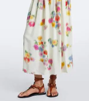 MARANT ETOILE Floral Pleated Satin Midi Dress