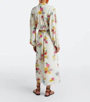 MARANT ETOILE Floral Pleated Satin Midi Dress