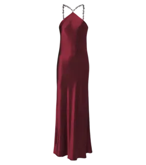 Staud Cadence Halterneck Satin Slip Gown - Burgundy