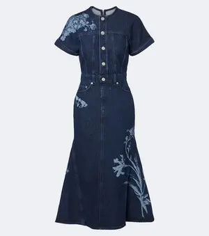 Erdem Printed Denim Midi Dress - Blue