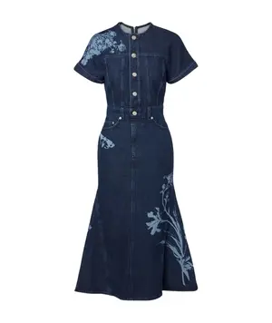 Erdem Printed Denim Midi Dress - Blue