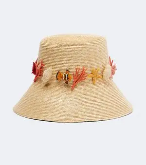 AQUAZZURA Embellished Raffia Bucket Hat